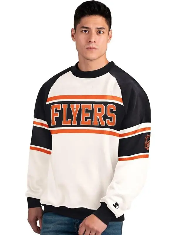 STARTER Philadelphia Flyers Defense Fleece Crewneck Sweatshirt By - White