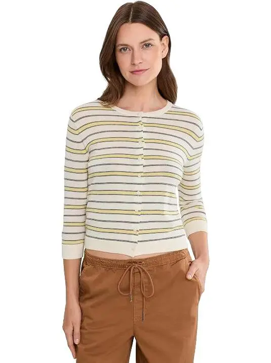 Vince Striped 3/4 Sleeve Cardigan - Yellow