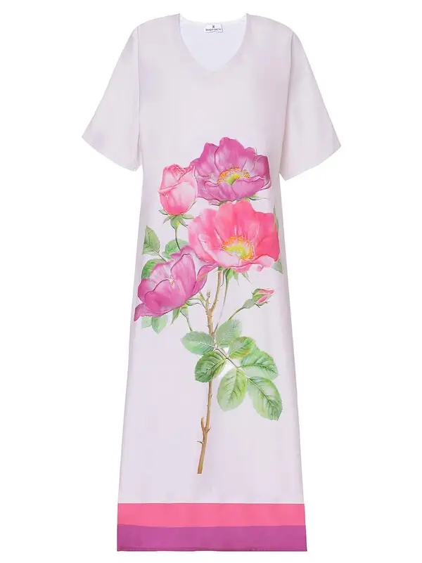 DHARA SHETH, DUBAI Rose Print Long Kaftan Dress - Pink