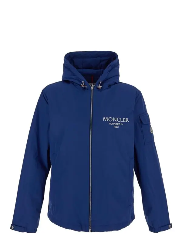 Moncler Zip-up Hooded Jacket With Logo Decals - Blue
