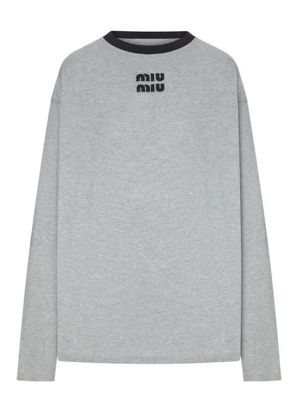 Miu Miu Long Sleeve Embroidered Logo Sweatshirt - Gray
