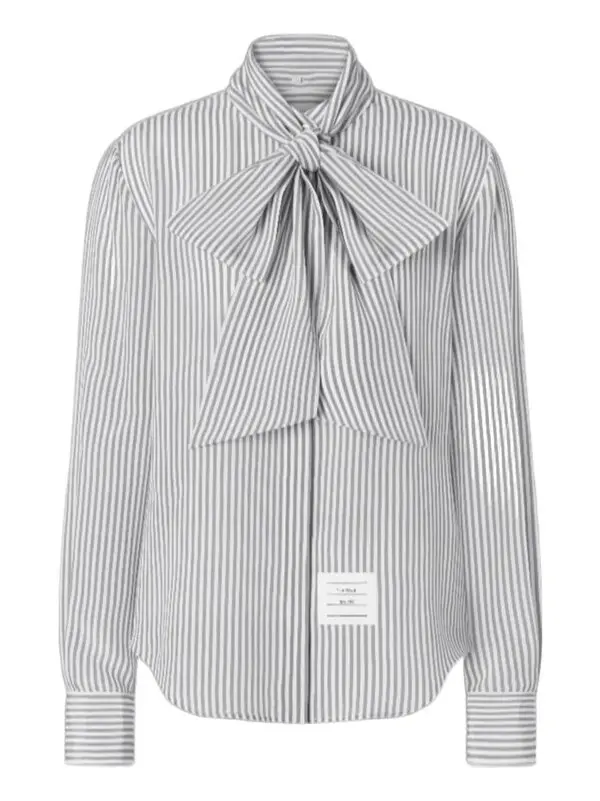 Thom Browne Striped Silk-satin Shirt With Detachable Neck Tie - Medium Gray