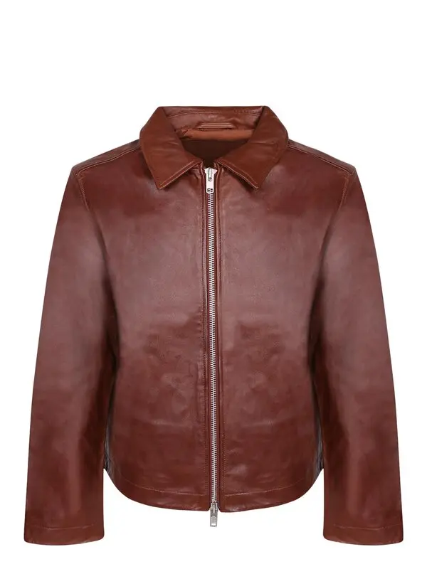 SUNFLOWER Leather Zip-up Jacket - Cognac