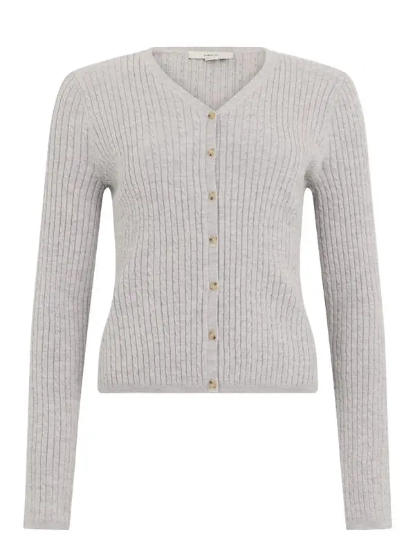 Vince Ribbed Cropped Cardigan - Light Gray