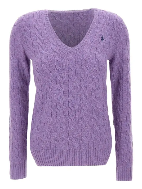 Polo Ralph Lauren V-neck Embroidered Logo Sweater - Purple