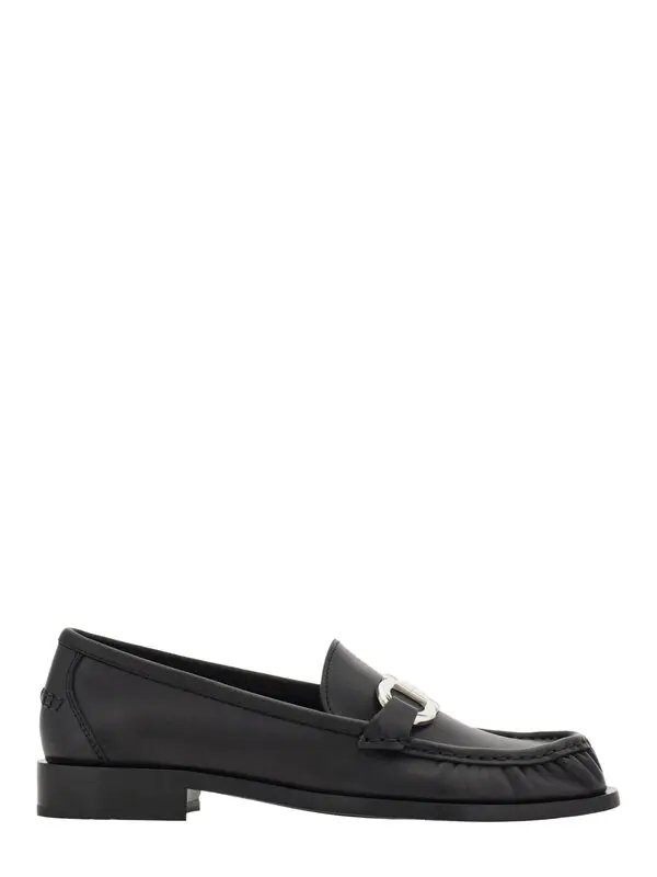 FERRAGAMO Gancini Embellished Calfskin Loafers - Black