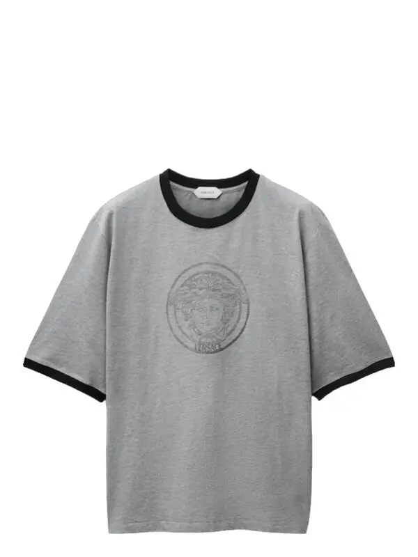 Versace Printed Logo Cotton Jersey T-shirt - Grey
