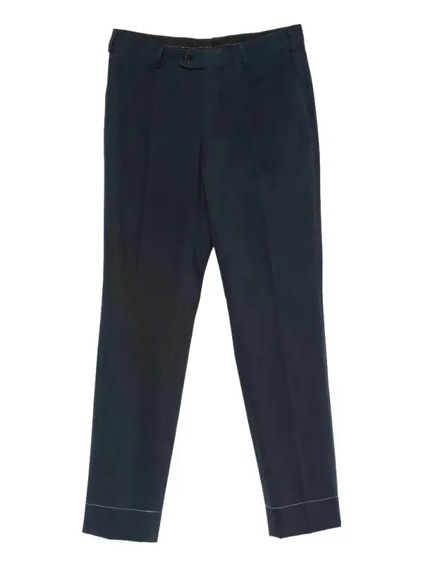 Brioni Navy Pleated Straight-leg Trousers - Blue