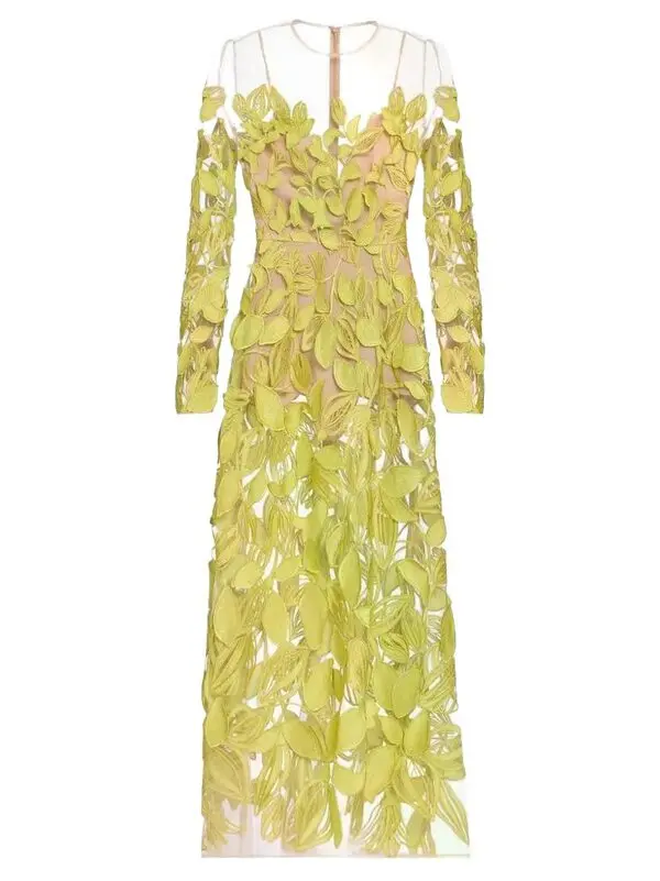 Elie Saab Embroidered Tulle Maxi Dress - Green