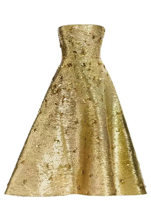 Elie Saab Strapless Embellished Midi Dress - Gold