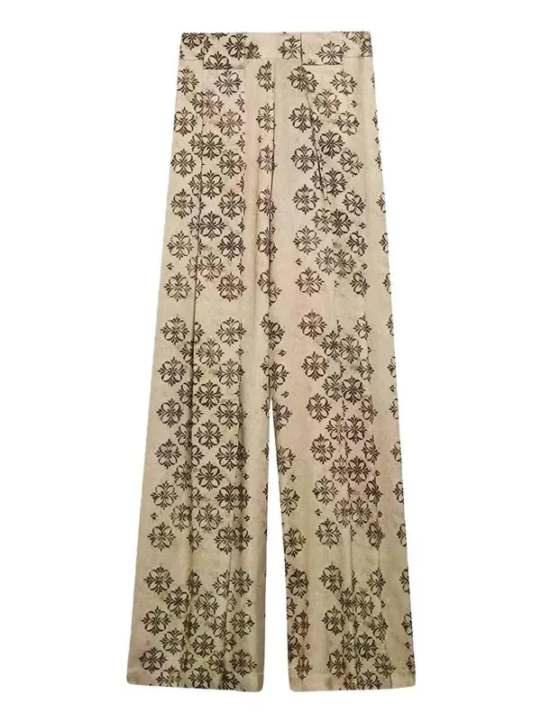 Momoni Aspen Wide-leg Trousers With Geometric Print - Neutrals