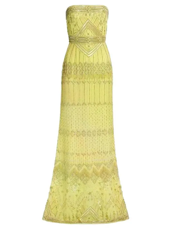 Elie Saab Beaded Strapless Evening Dress - Green
