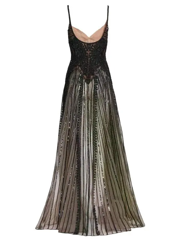 Elie Saab Beaded Sequin Embellished Maxi Dress - Black