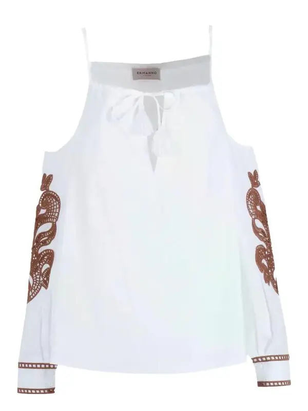 ERMANNO FIRENZE Cold-shoulder Embroidered Blouse - White