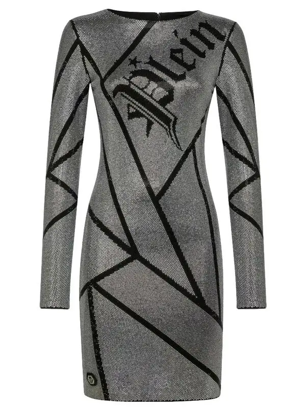 Philipp Plein Crystal-embellished Logo-print Mini Dress - Black