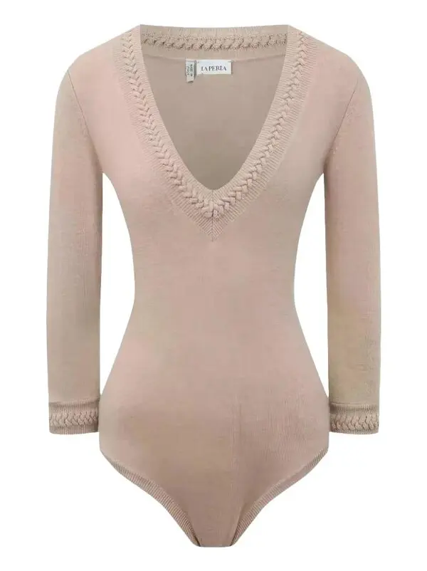 La Perla Braid-trimmed V-neck Bodysuit - Neutrals