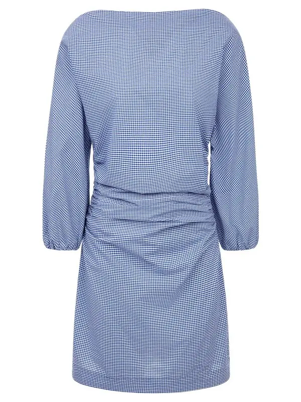 Bernadette Ezra Mini Dress With Puff Sleeves And Shirred Waist - Blue