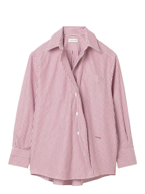 HOUSE OF DAGMAR Asymmetrical Striped Organic Cotton Poplin Shirt - Red Multi