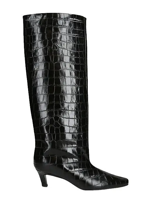 TOTEME Wide Shaft Croc-effect Leather Knee-high Boots - Black
