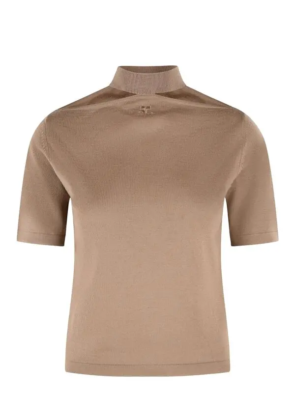 COURREGES Merino Wool Ribbed Turtleneck Sweater - Brown