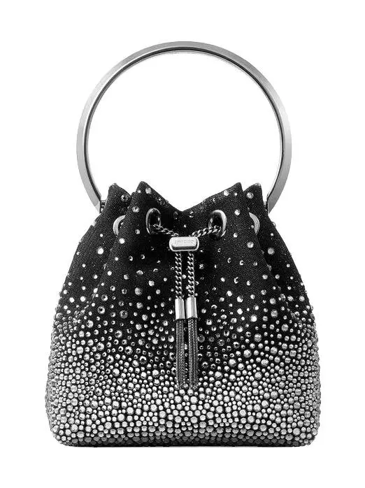 JIMMY CHOO Crystal Embellished Drawstring Tote Bag - Black