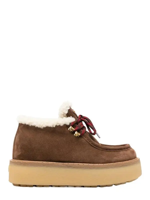 Prada Shoes With Tie Fastening And Shearling Trim - Brown