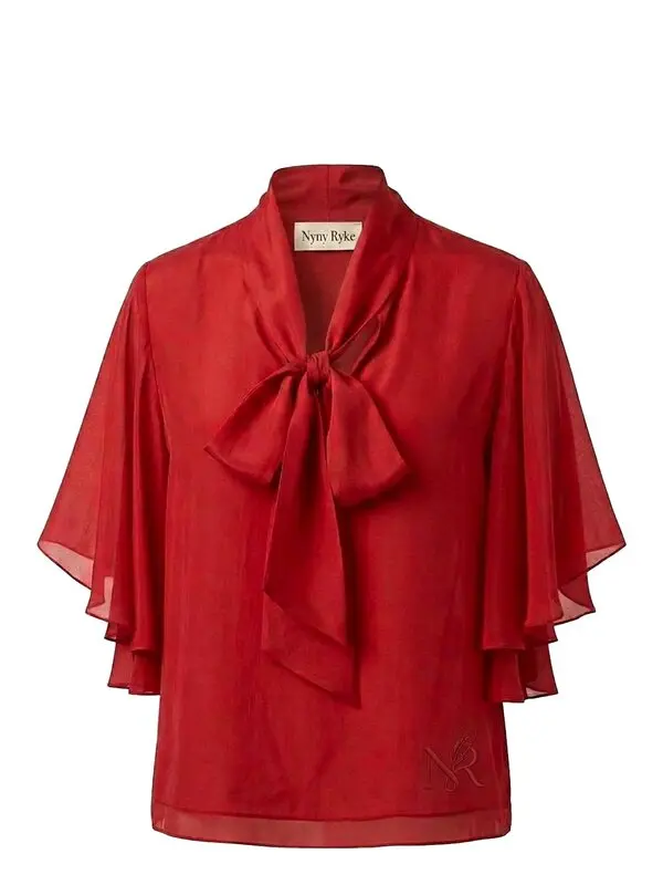 NYNY RYKE Ada Silk Blouse With Bow Detail - Orange