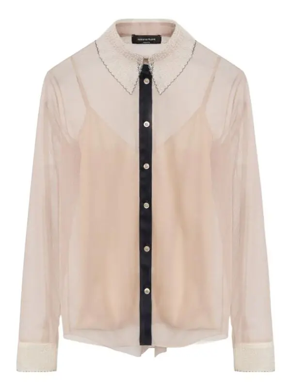 Fabiana Filippi Sheer Tulle Shirt With Lace Collar - Cacha
