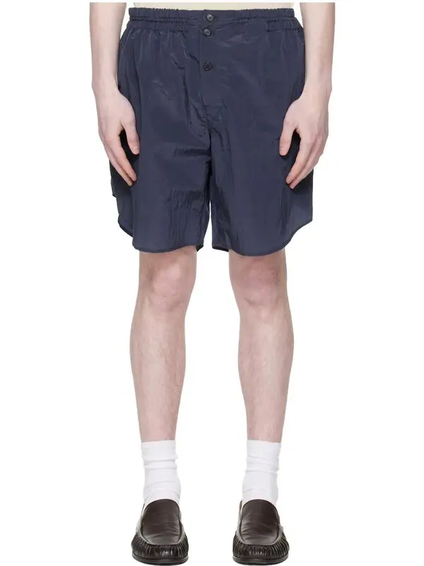 HED MAYNER Curved Hem Elastic Waist Shorts - Navy Blue