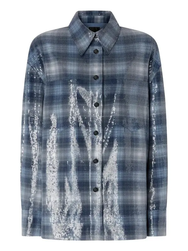 Pinko Checkered Sequined Overshirt - Blue