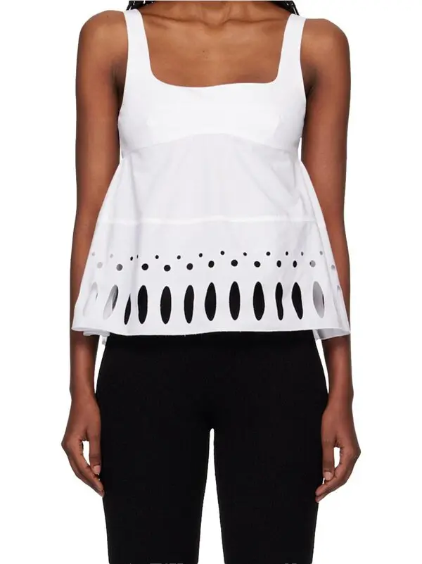 Rabanne Square Neck Top With Lace Trim - White