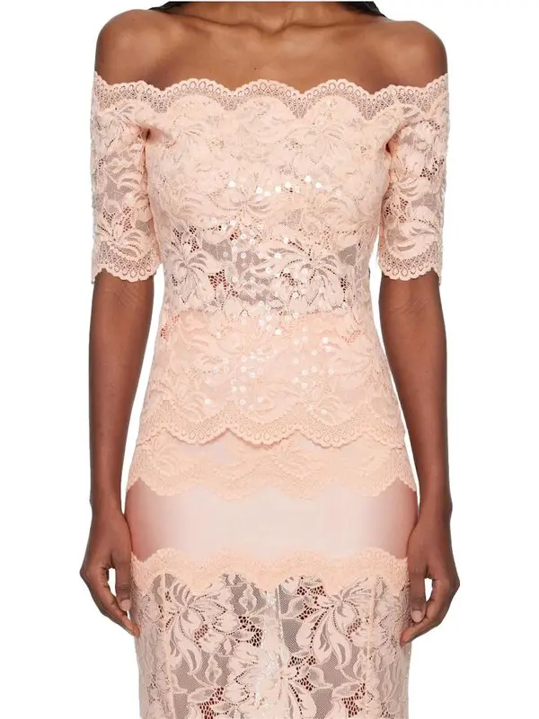 Rabanne Off-shoulder Sequined Lace Top - Nude