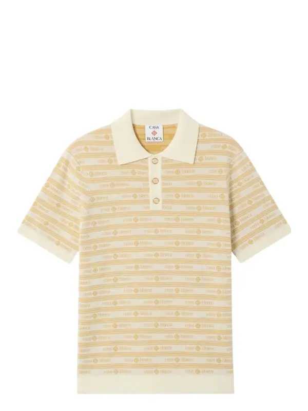 Casablanca Knit Logo Short Sleeve Polo Shirt - Beige