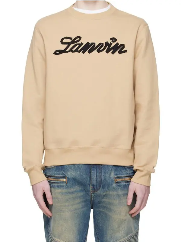 LANVIN Long-sleeved Crew Neck Sweatshirt With Logo Appliqu - Sand-colored
