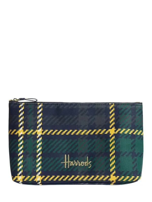 Harrods Medium Tartan Logo Pouch - Navy