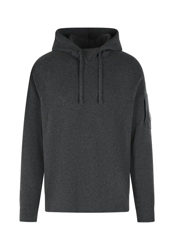 C.P. COMPANY Wool Blend Hoodie With Sleeve Pocket And Lens Application - Gray