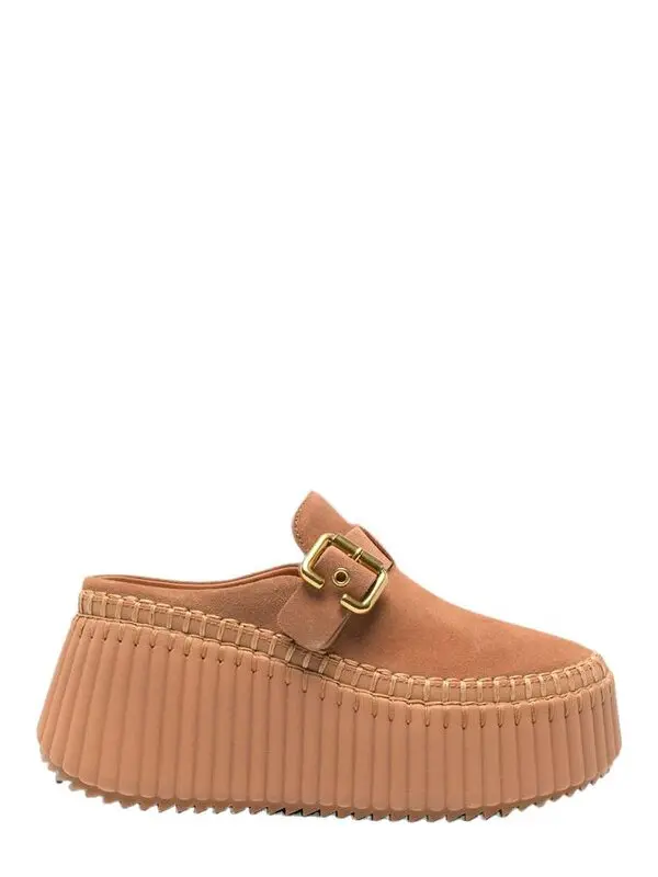 Chloé Suede Mule With Buckle Detail - Cream