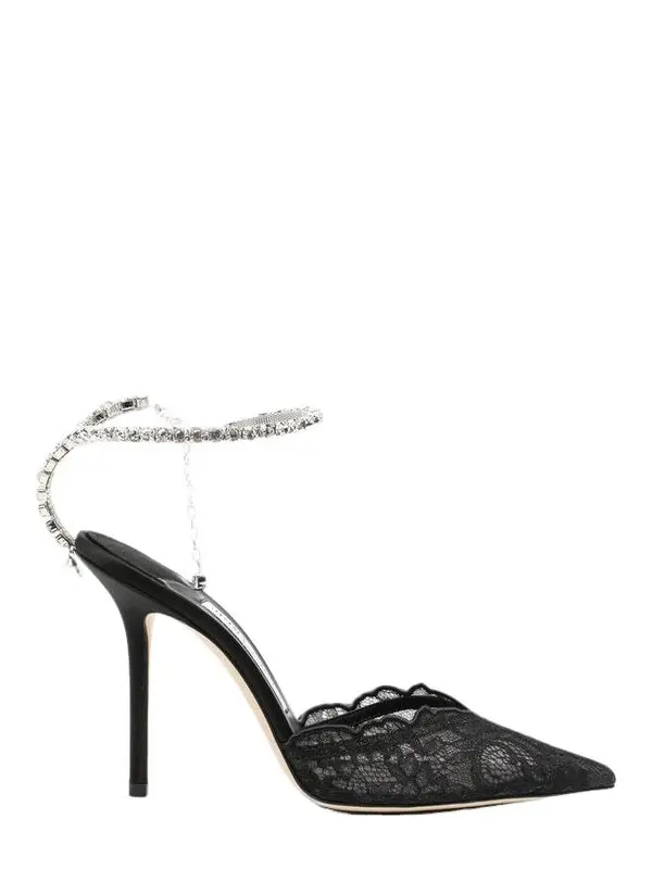 JIMMY CHOO Floral Lace Crystal-embellished Stiletto Heel - Black