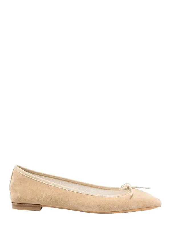 Repetto Beige Suede Ballet Flats With Bow Detailing - Cream