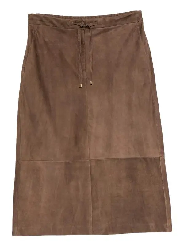 Max Mara Suede Straight Skirt With Drawstring Waist - Brown