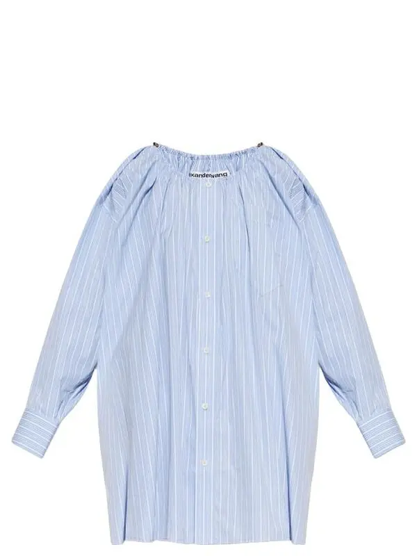 Alexander Wang Cotton Stripe Off-shoulder Day Dress - Blue