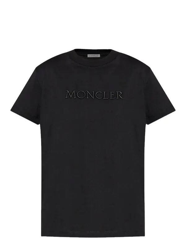 Moncler Front Logo Embroidery Crewneck T-shirt - Black