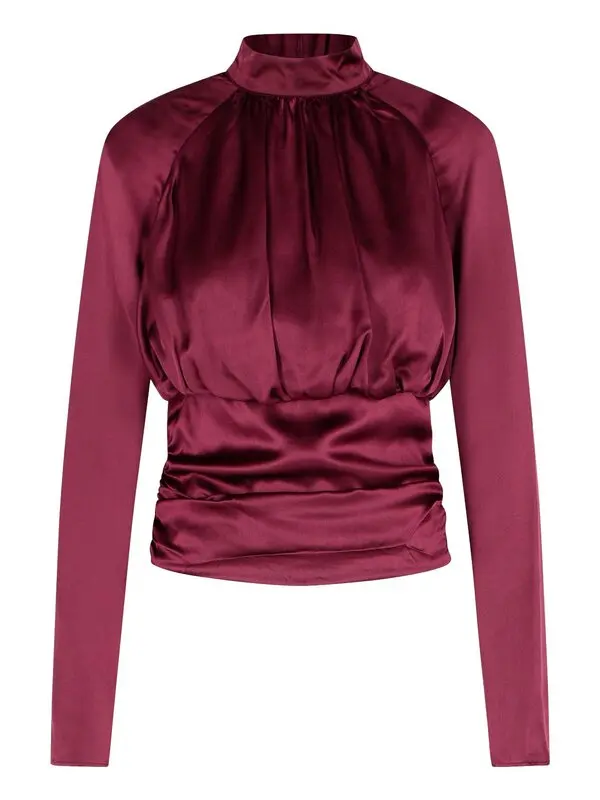 ROTATE BY BIRGER CHRISTENSEN Burgundy Silk Blouse - Multicolor