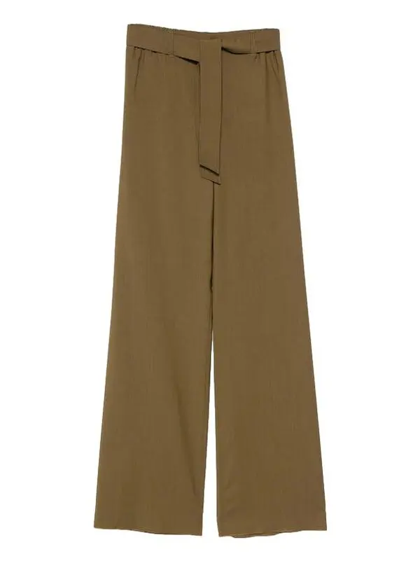 Max Mara High-waisted Wide Leg Trousers With Belt - Green