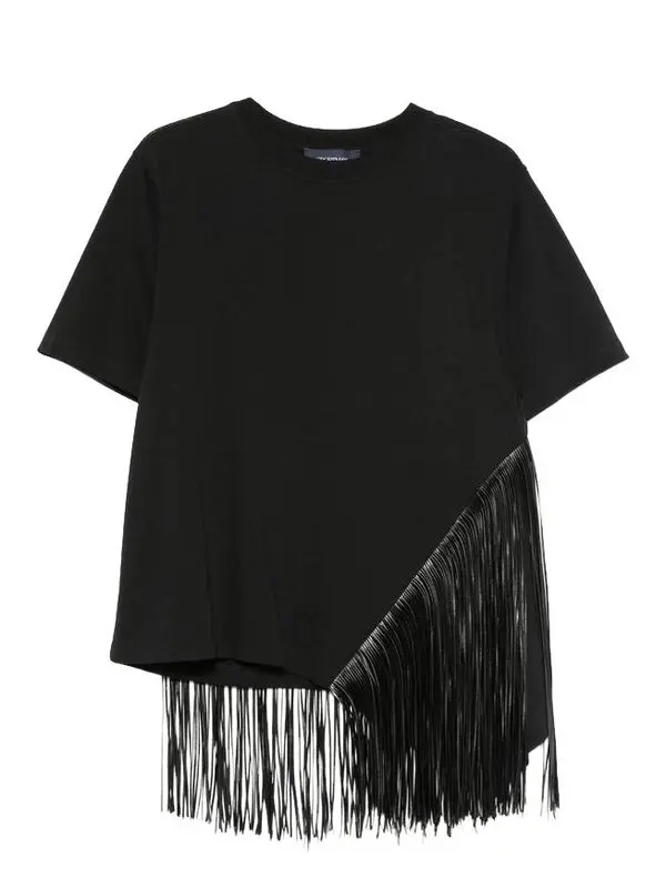 Sportmax Cotton T-shirt With Fringe Detail - Black