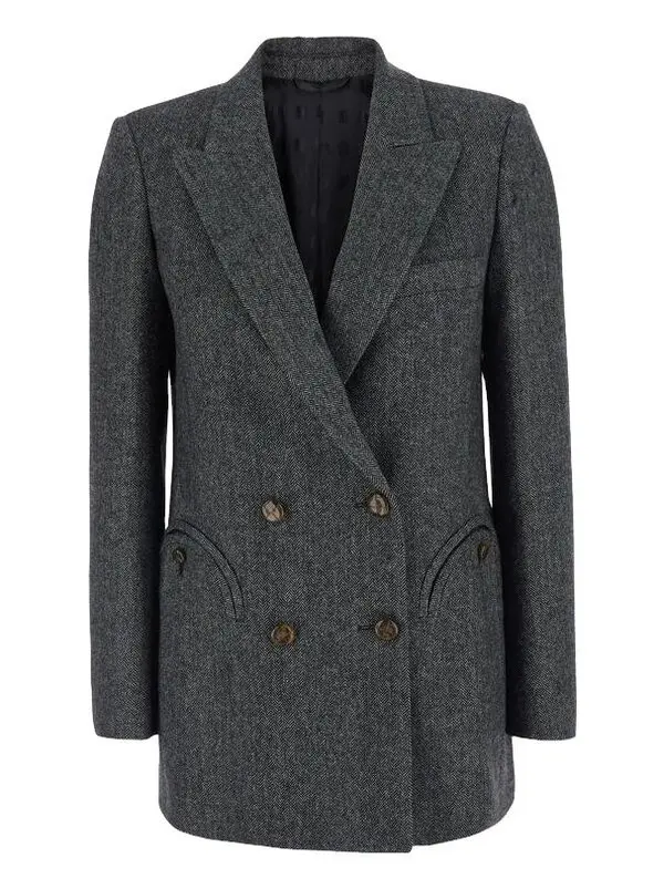 BLAZÉ MILANO Grey Herringbone Peak Lapel Double-breasted Blazer - Gray