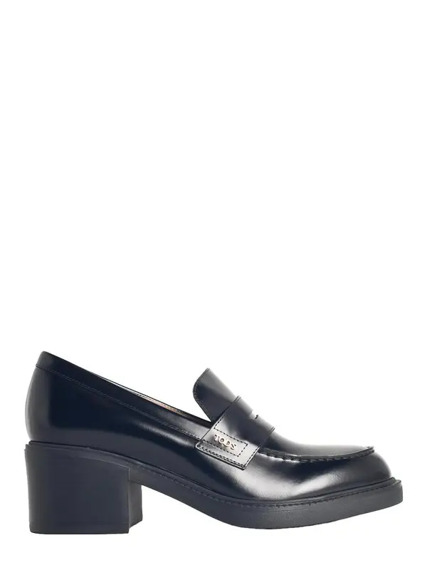 TOD'S Leather Loafers With Metal Logo - Black