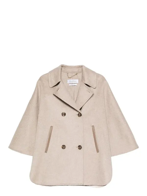 Max Mara Beige Brushed Texture Cashmere Double-breasted Cape - Cream