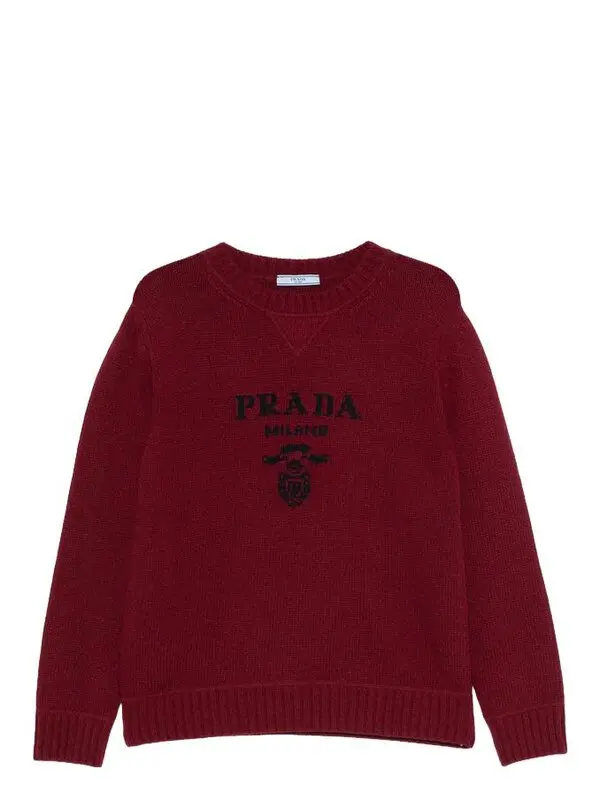 Prada Burgundy Logo Intarsia Knitwear Jumper - Red