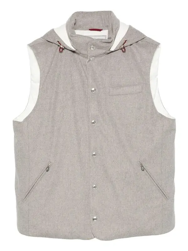 Brunello Cucinelli Grey Melange Wool Vest With Drawstring Hood - Gray